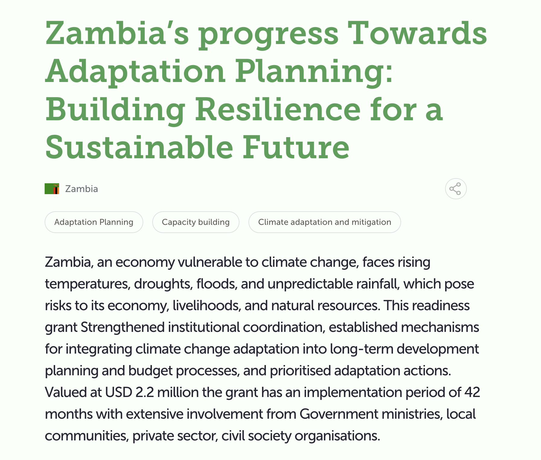 Zambia’s progress Towards Adaptation Planning: Building Resilience for a Sustainable Future ...